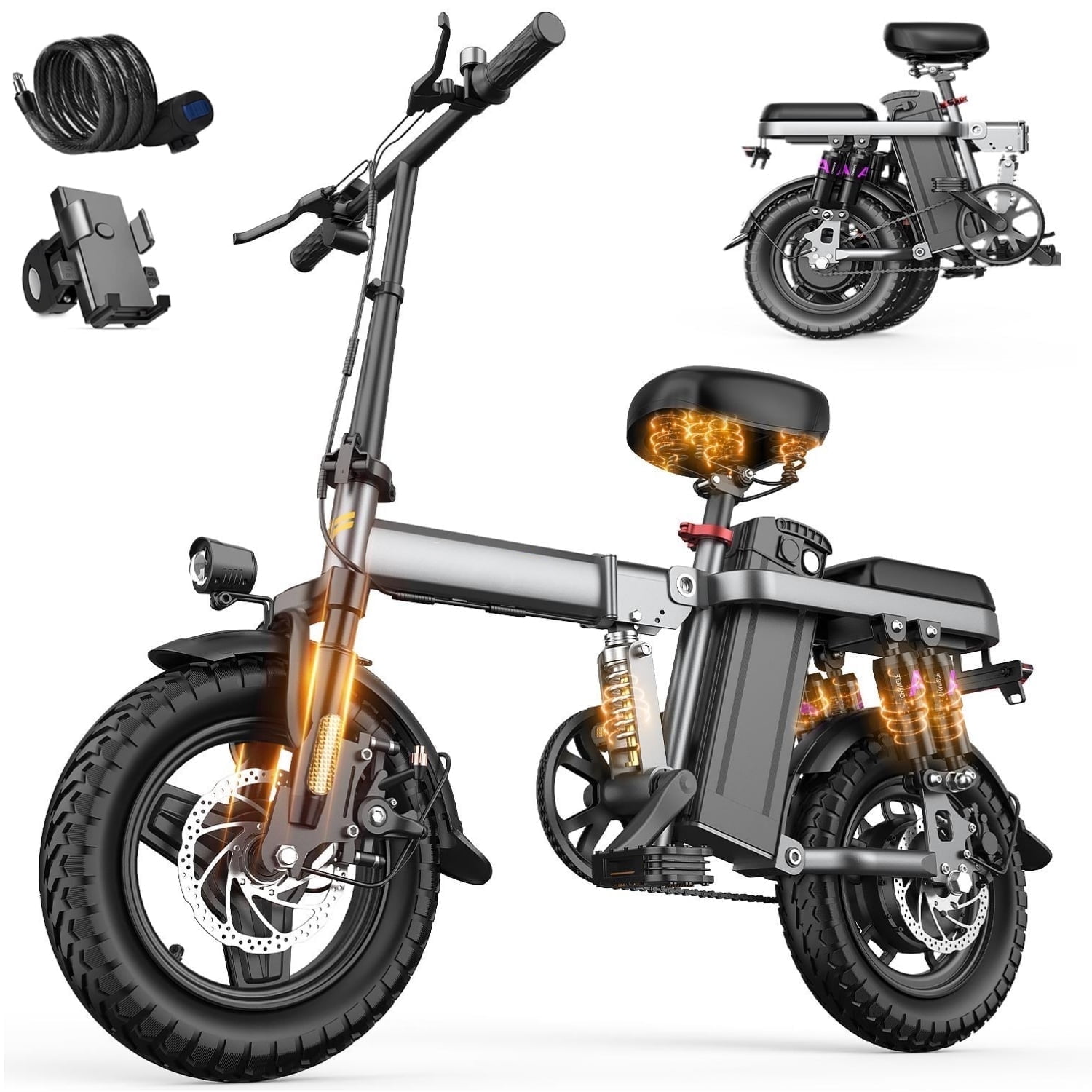 500W Electric Bike for Adults 14" E-Bike with 48V 15Ah Removable Battery, 20Mph Folding Electric ...