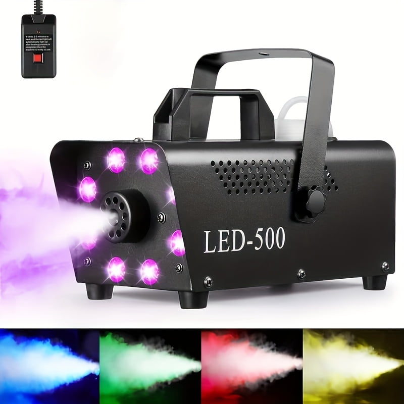 500W LED Fog Machine, 13 Color Lighting & Remote Control Portable Smoke ...