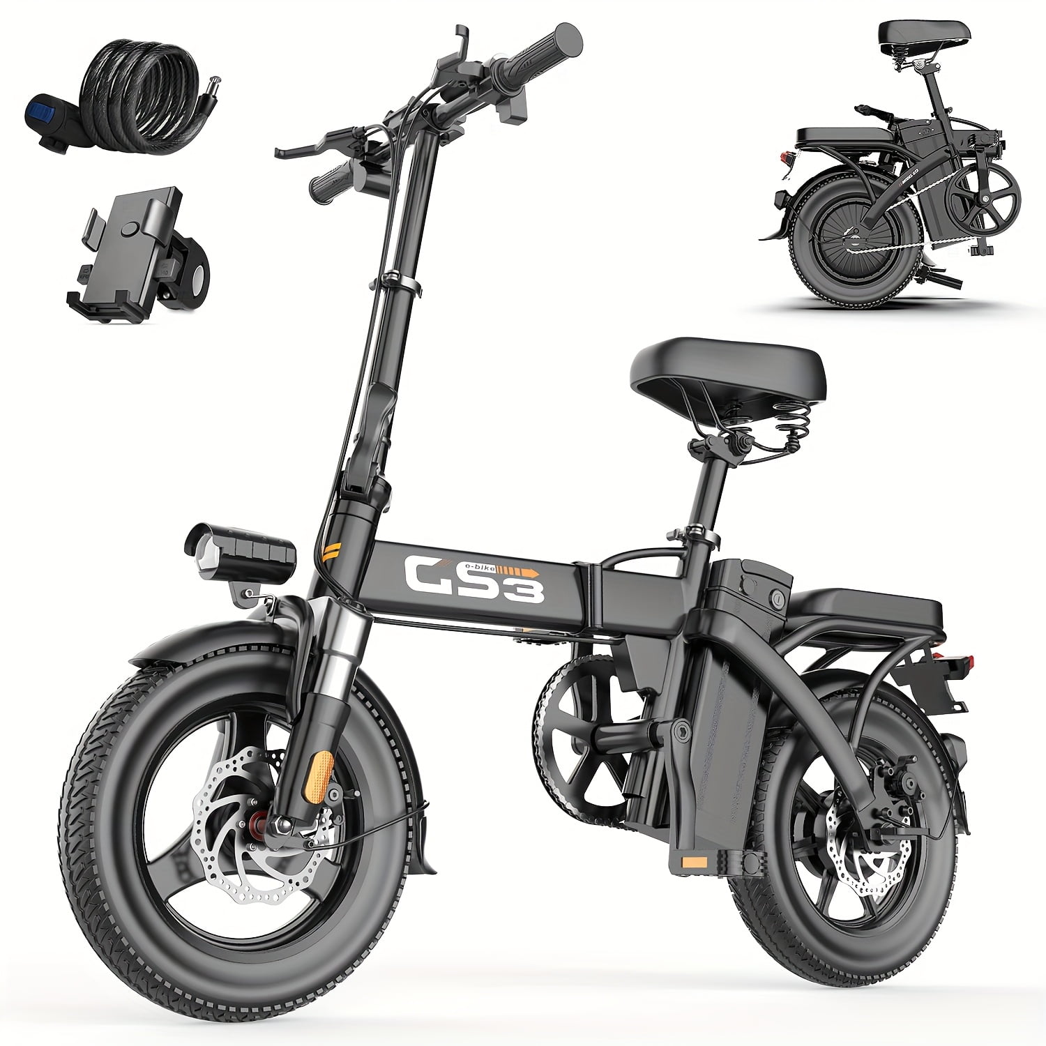 "500W Portable Folding Electric Bike - 20 Mph, 10-35-mile Range, 48V ...
