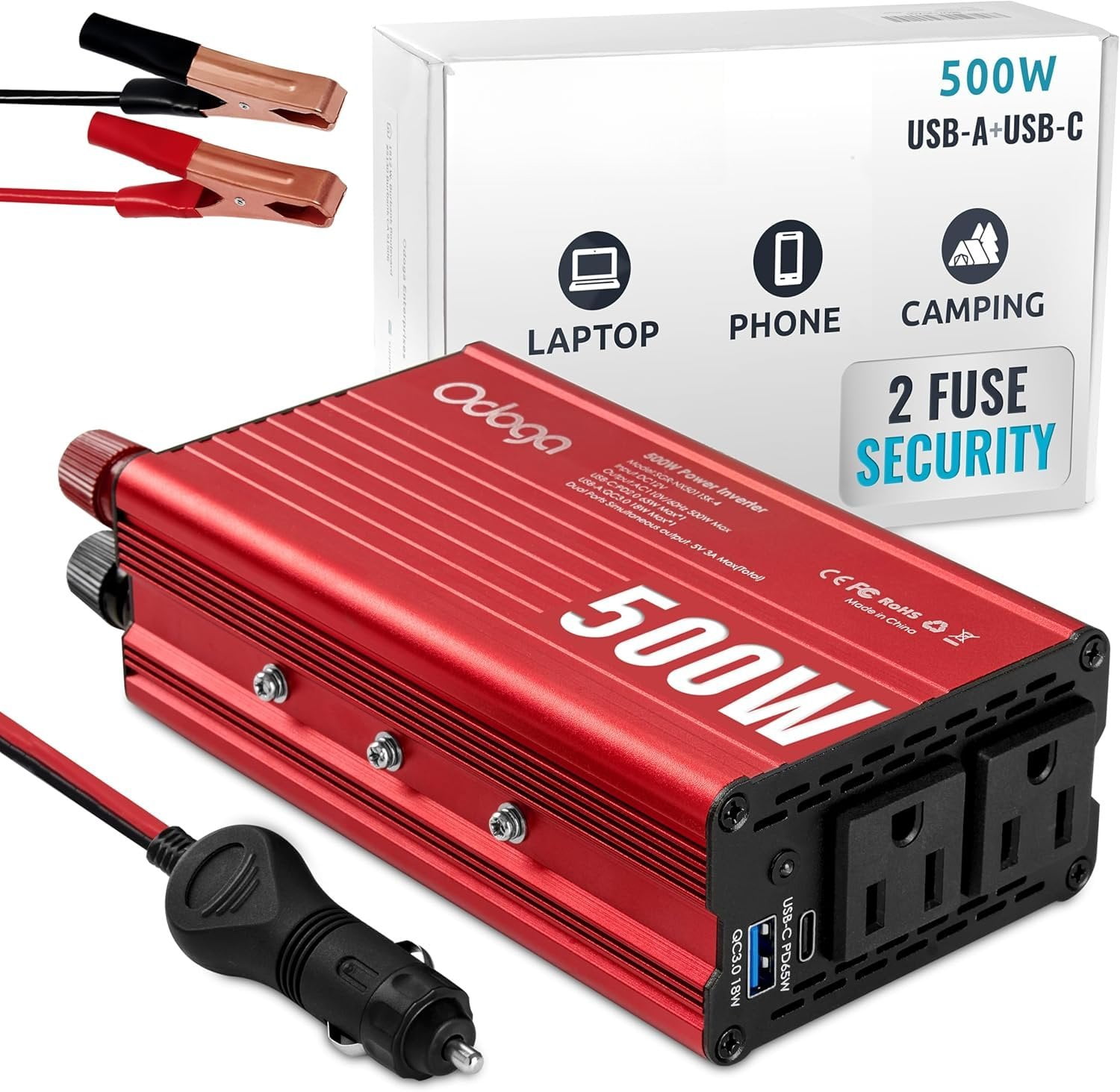 500W Power Inverter 12v to 110v - for Plug Outlet, DC to AC Converter ...