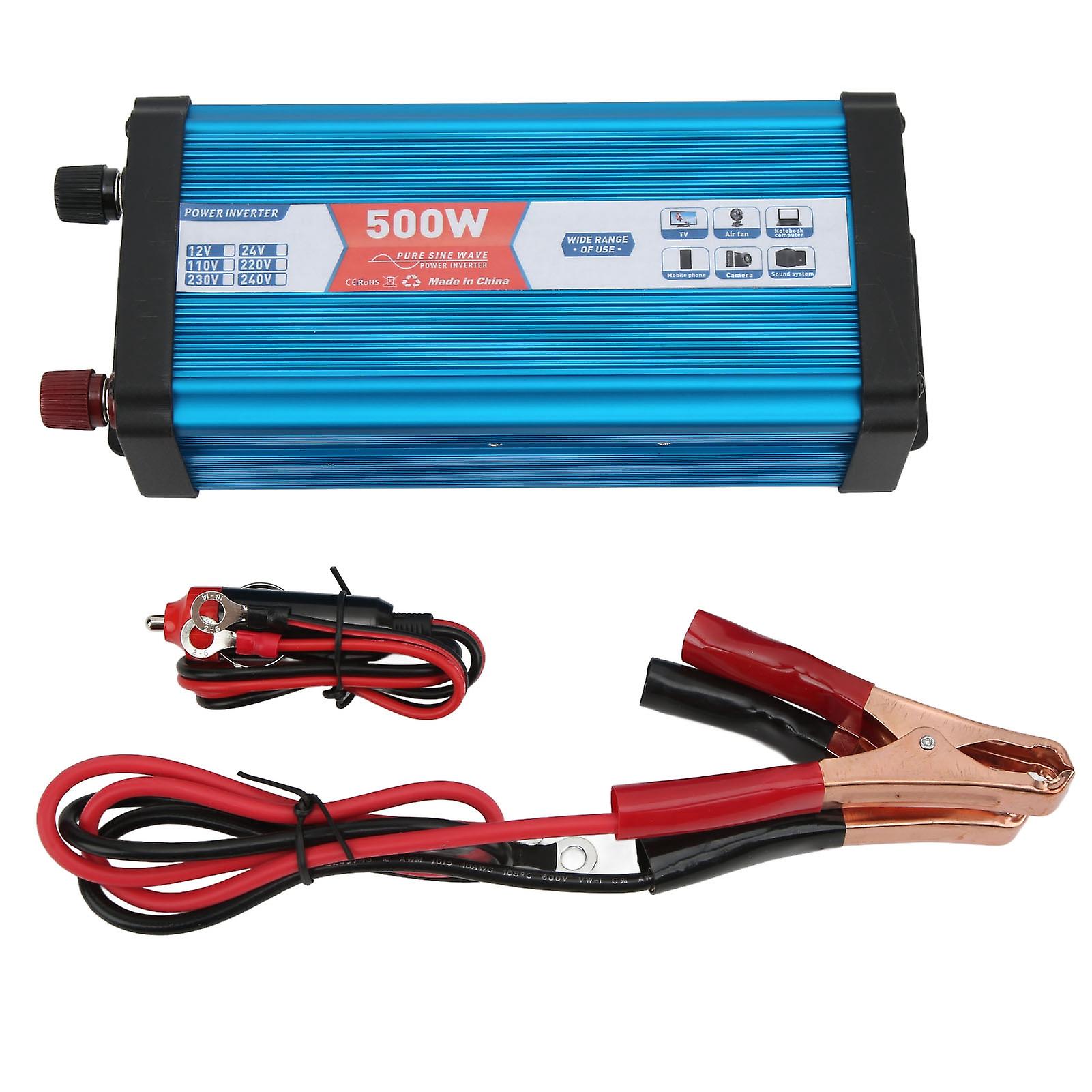 500W Power Inverter Peak 1000W Pure Sine Wave Dual USB Ports Overload ...