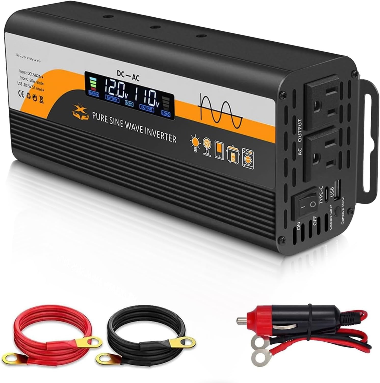 500W Pure Sine Wave Inverter, 12V/24V -Detect, 50Hz/60Hz Switchable ...