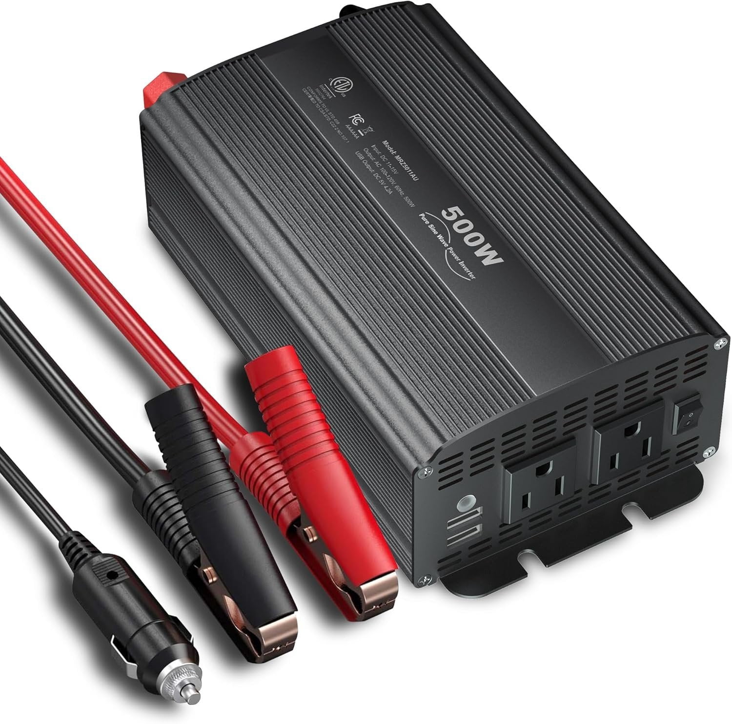 500W Pure Sine Wave Power Inverter DC 12V to 110V AC Inverter Adapter ...