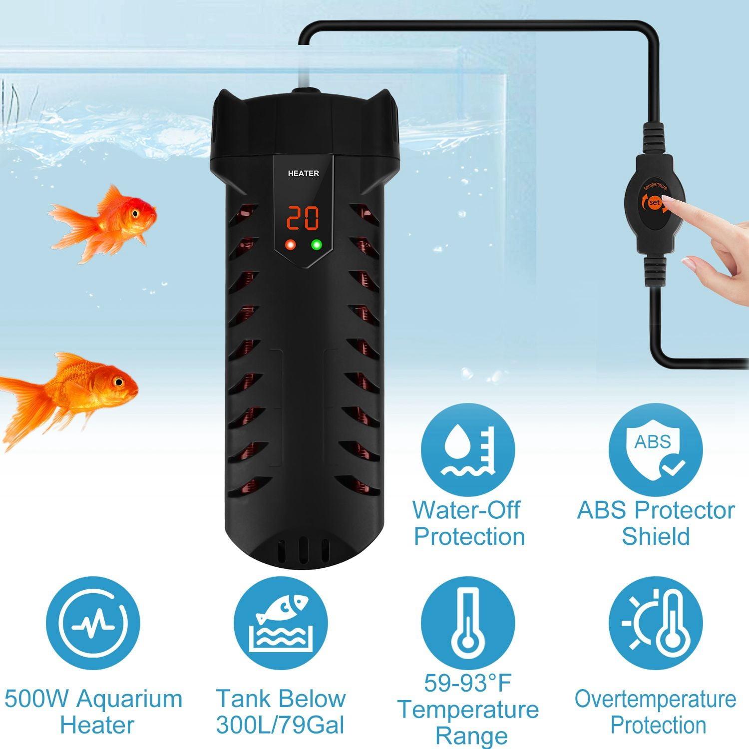 500W Submersible Aquarium Heater Temperature Adjustable External ...