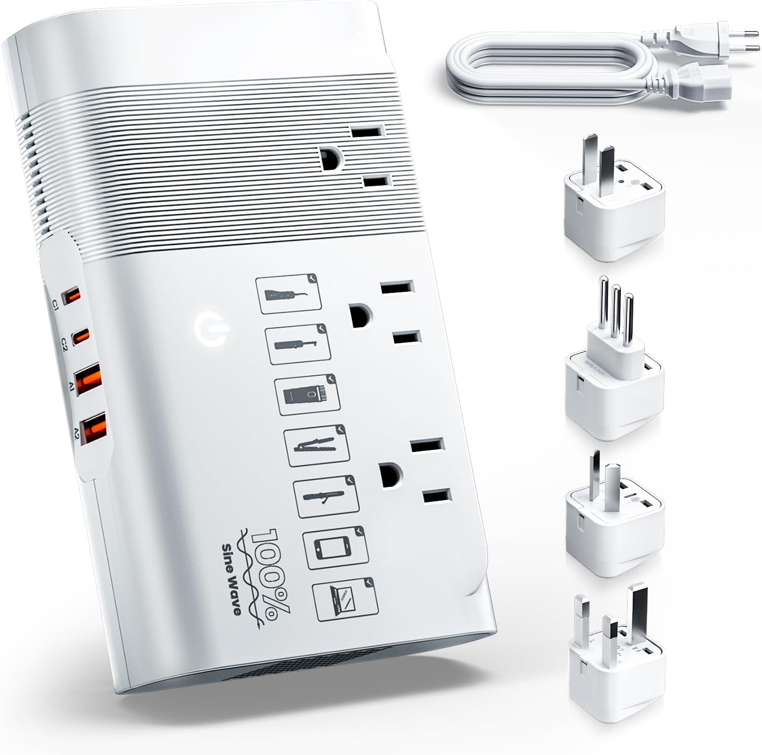 500W Universal Travel Adapter 220V to 110V Voltage Converter, Pure Sine ...