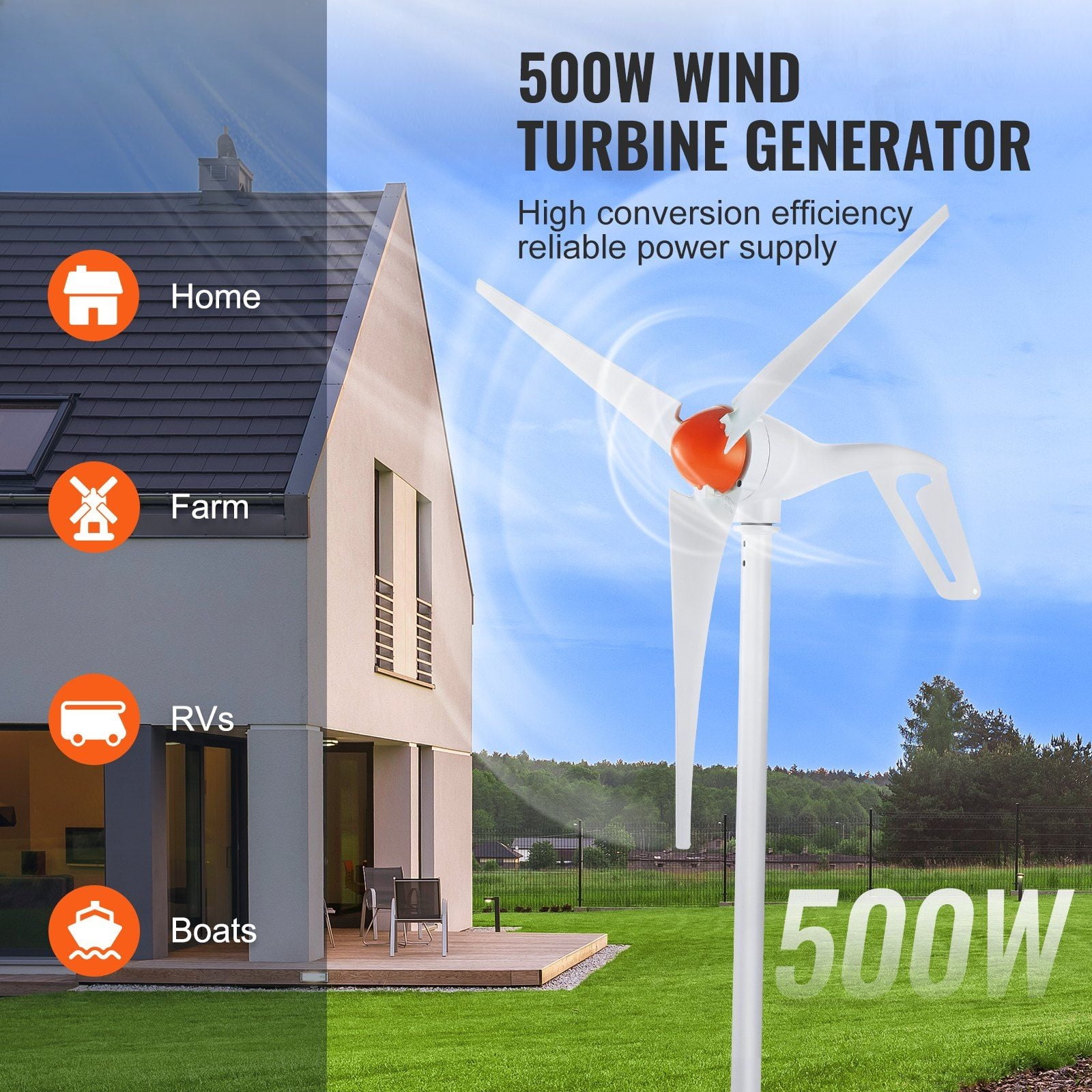 500W Wind Turbine Generator, 12V Wind Turbine Kit, 3-Blade Wind Power ...