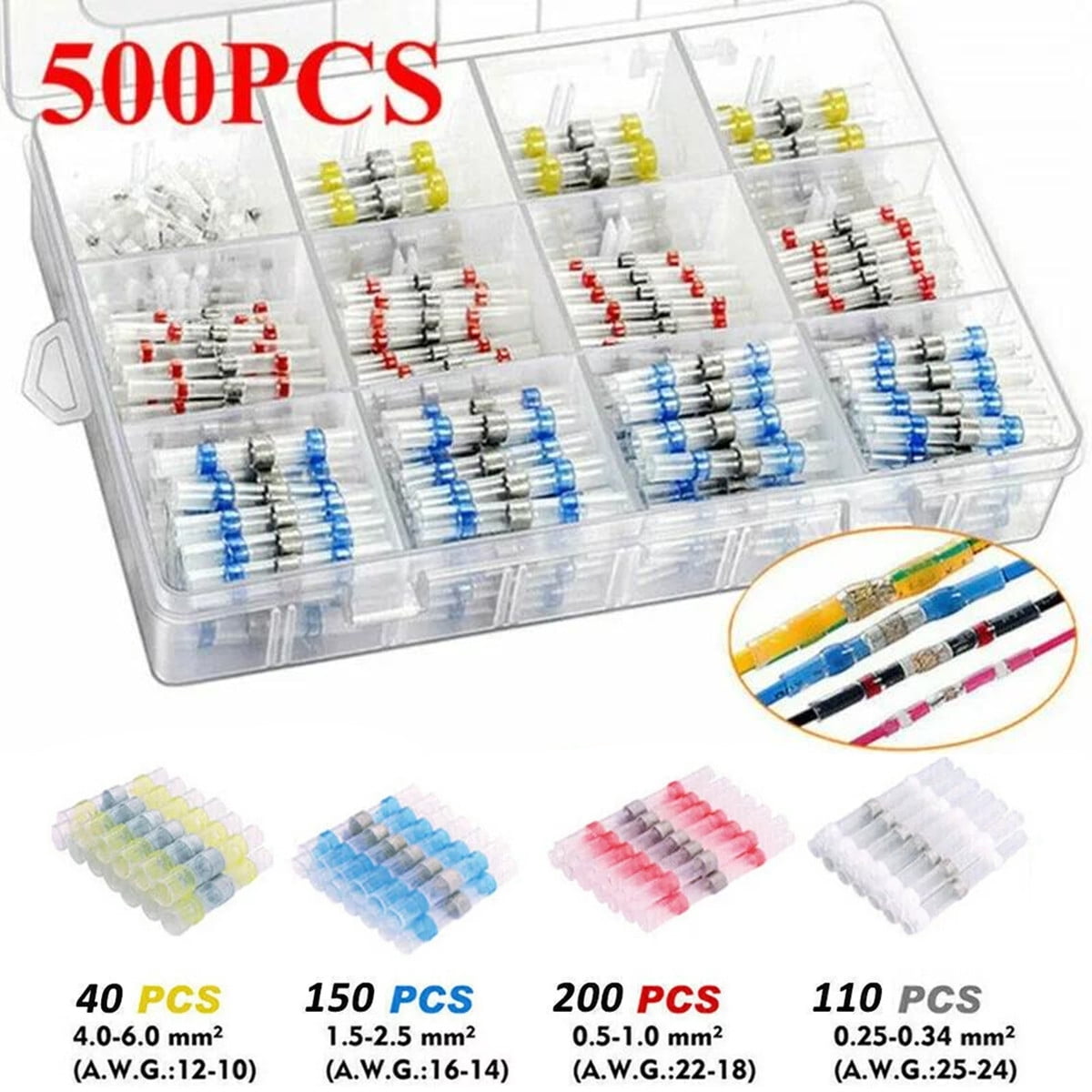 500X Solder Seal Wire Connectors Heat Shrink Butt Splice Kit ...