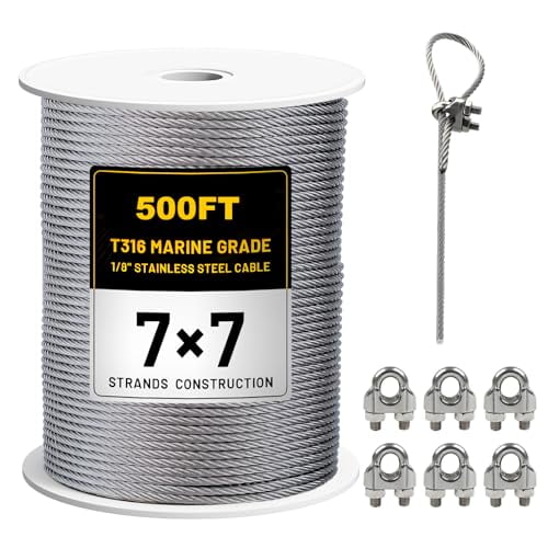 500ft 1/8" Wire Rope T316 Stainless Steel Marine Grade for 1/8" Cable ...