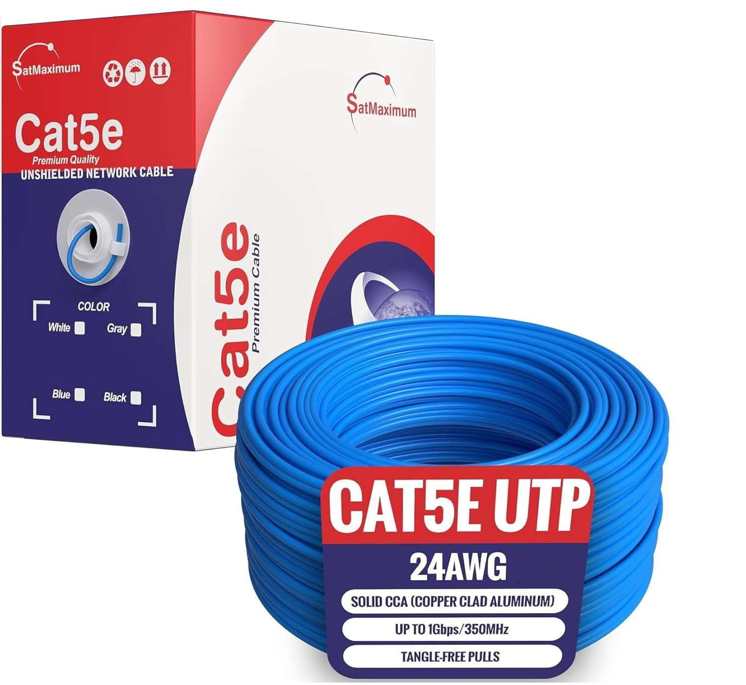 500ft Cat5e Solid 24AWG Ethernet Network Cable – UTP Unshielded Bulk ...