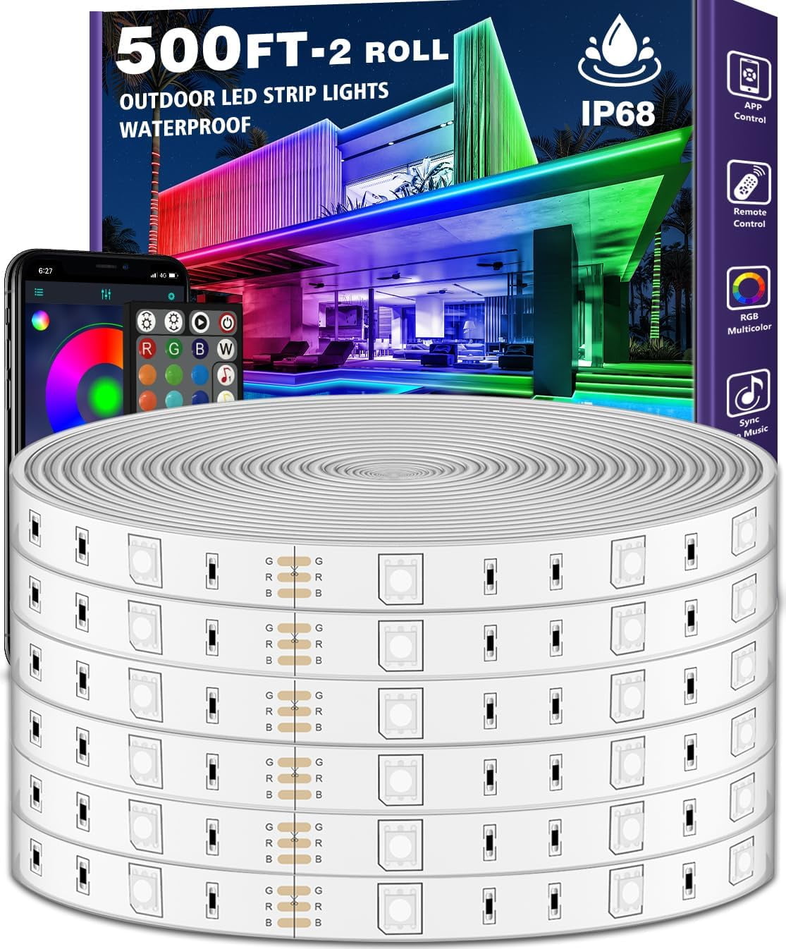 500ft Outdoor Strip Lights ,IP68 Outside Light Strips with App Remote ...