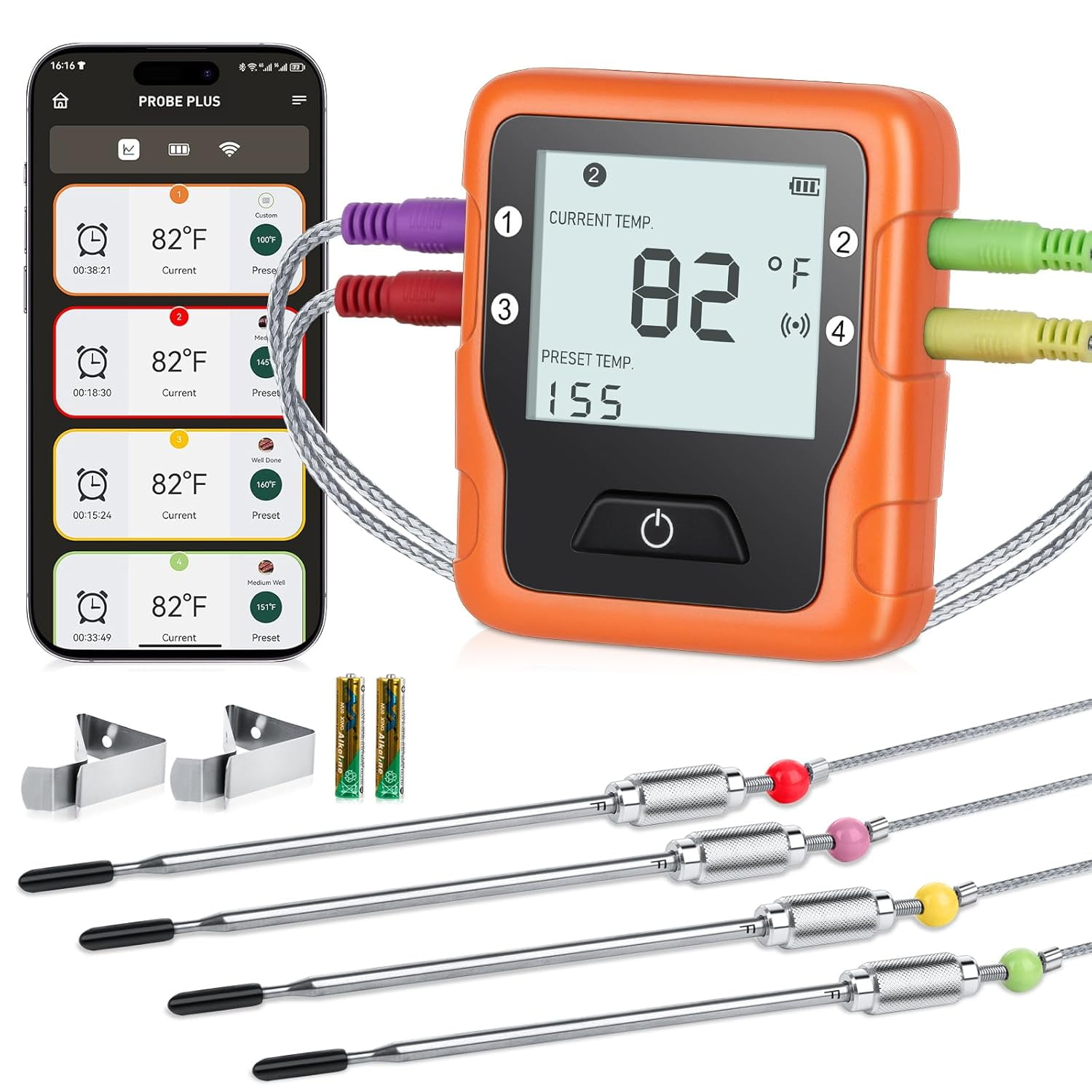 500ft Wireless Meat Thermometer, 4 Probes Bluetooth Meat Thermometer ...