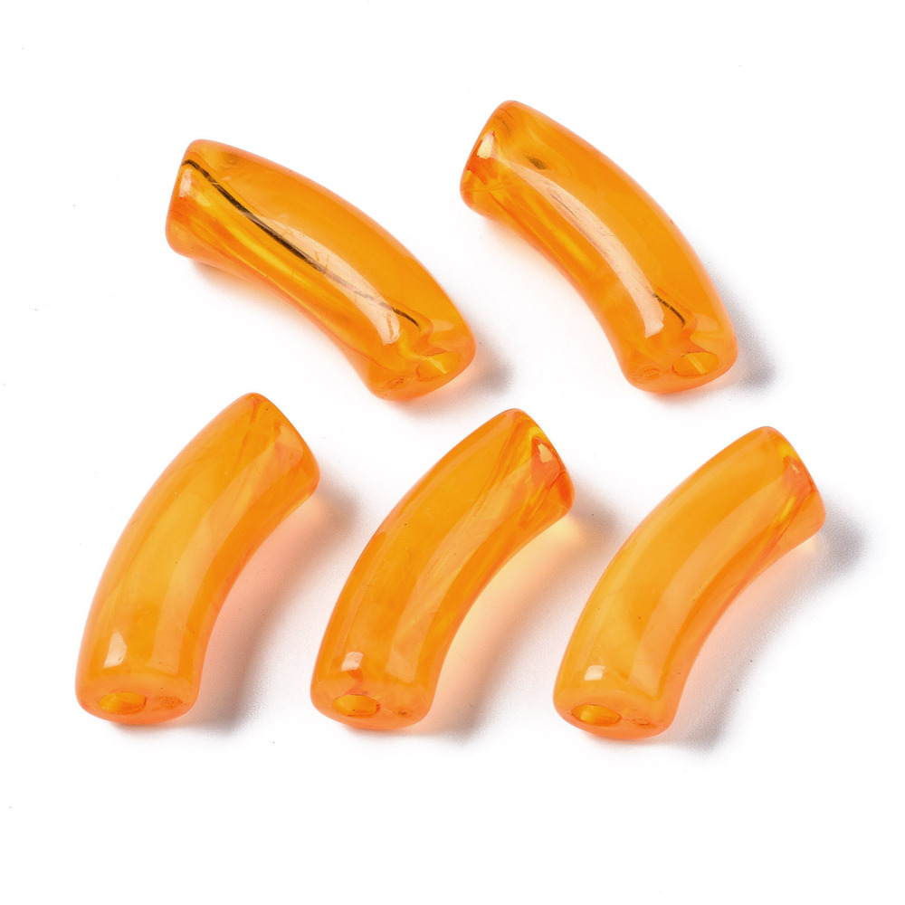 500g Acrylic Beads Imitation Gemstone Curved Tube Gold 34.5x13x11mm ...