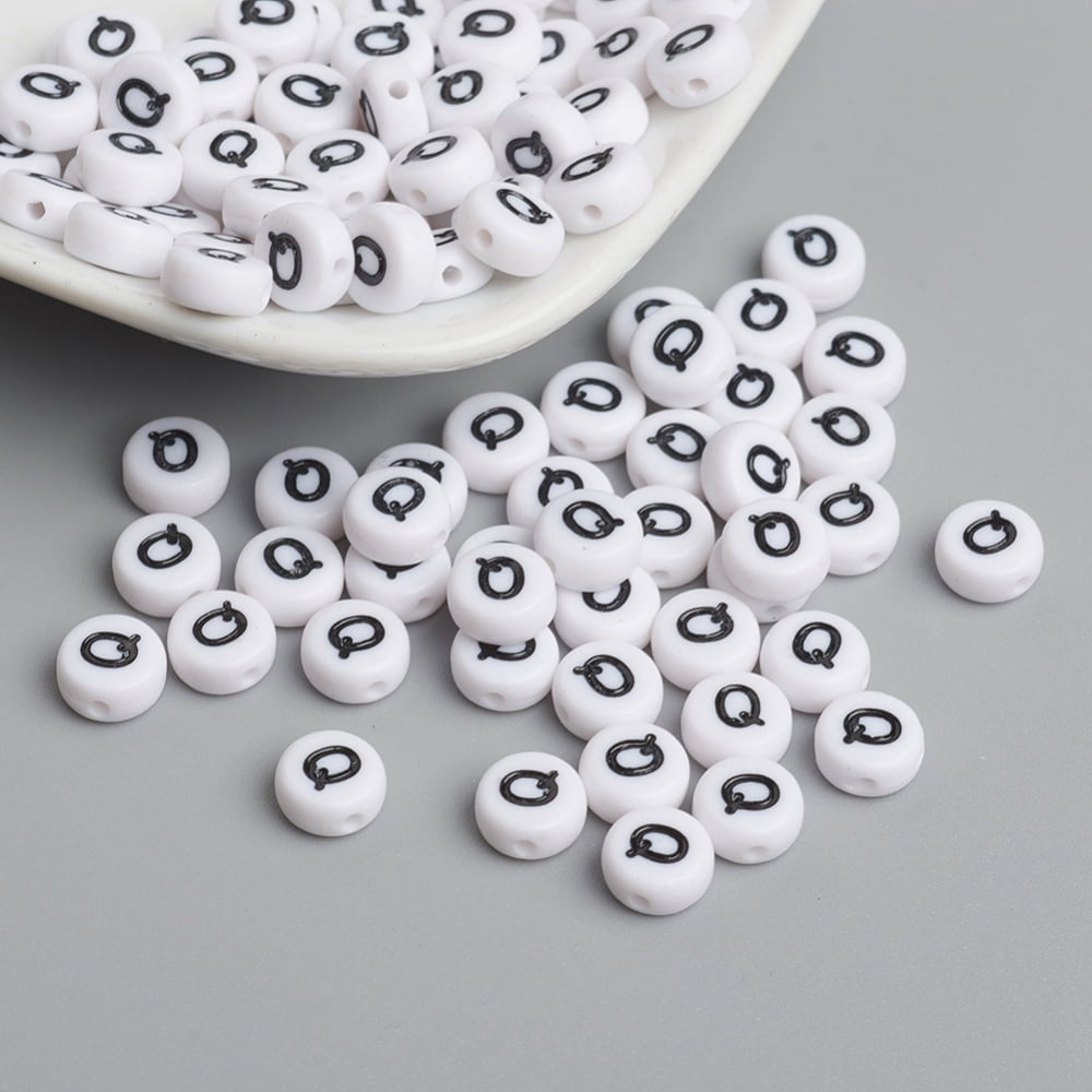 500g Acrylic Beads with Horizontal Hole Letter Flat Round Letter Q ...