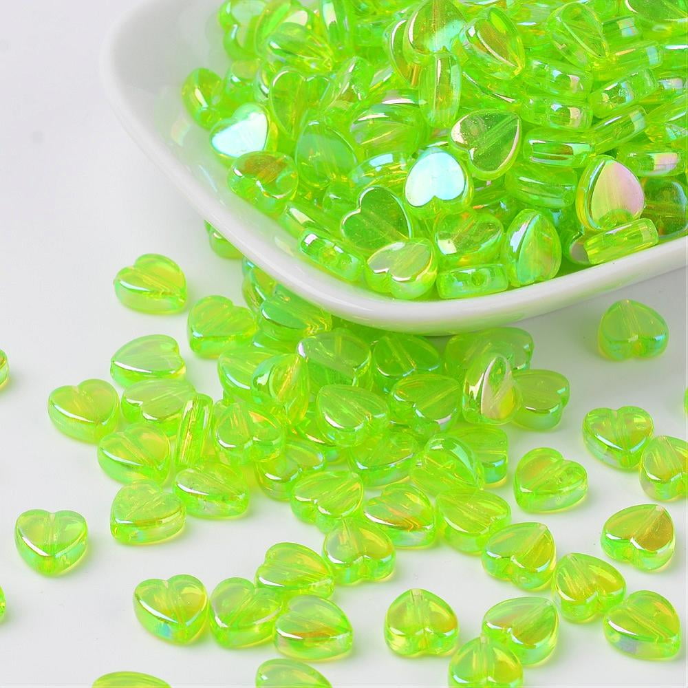 500g Eco-Friendly Transparent Acrylic Beads Heart Spring Green AB Color ...