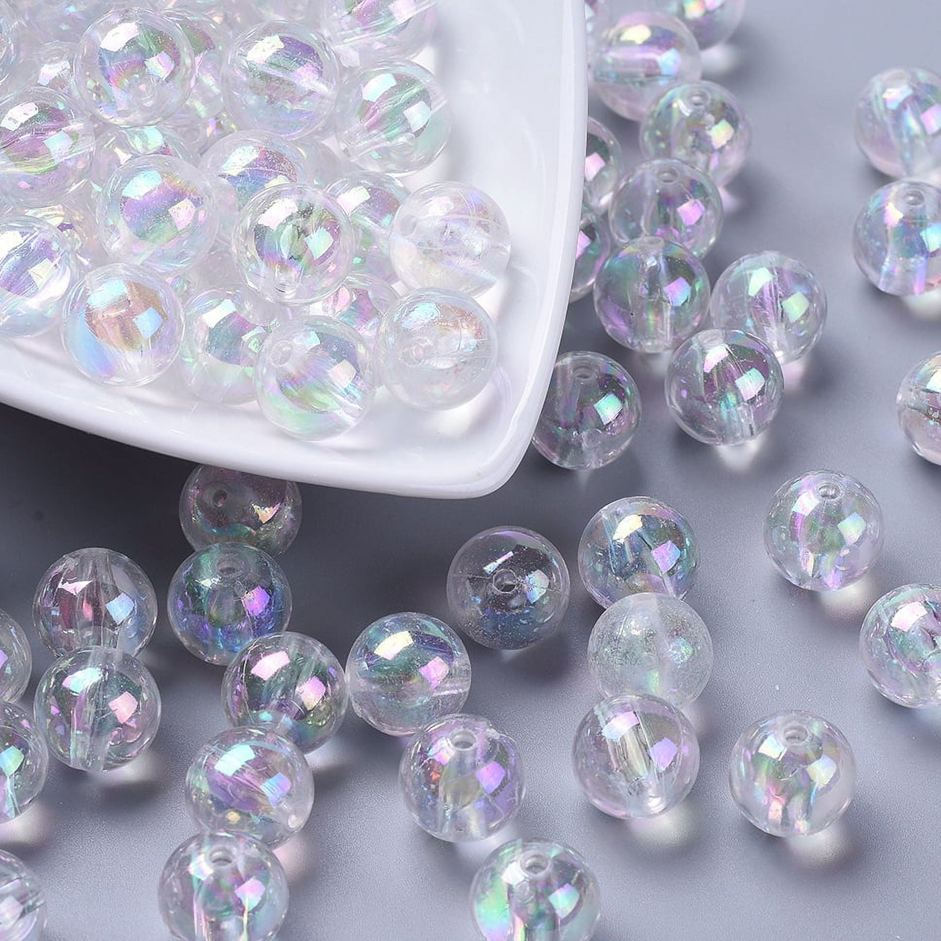 500g Eco-Friendly Transparent Acrylic Beads Round AB Color Clear AB ...