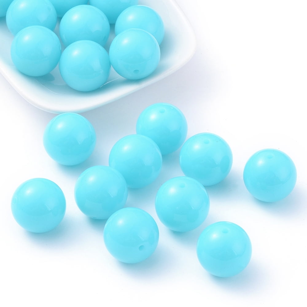 500g Fluorescence Chunky Acrylic Beads Round Light Sky Blue 20mm Hole ...
