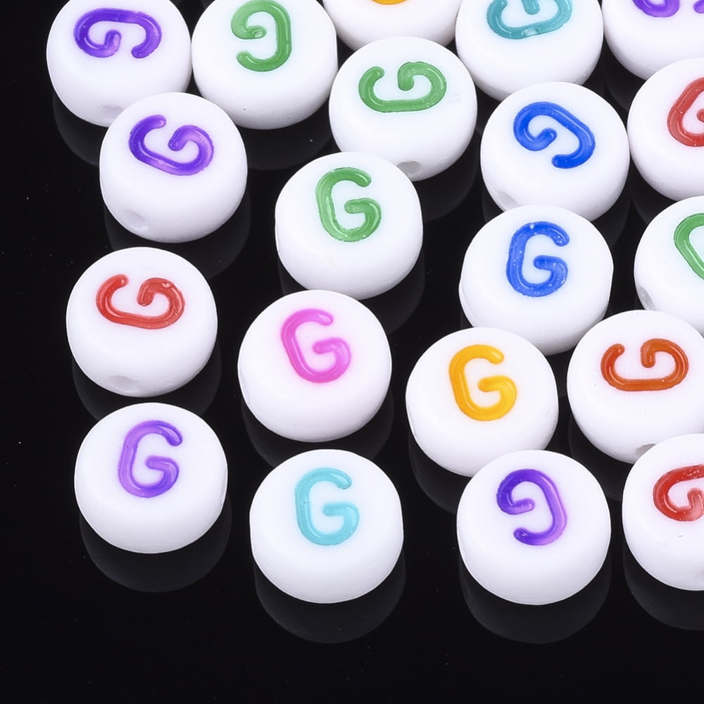 500g Initial Acrylic Beads Horizontal Hole Flat Round Mixed Color ...