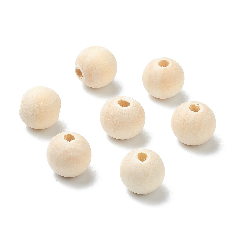 500g Natural Unfinished Wood Beads Round Wooden Loose Beads Wheat 14x12 ...