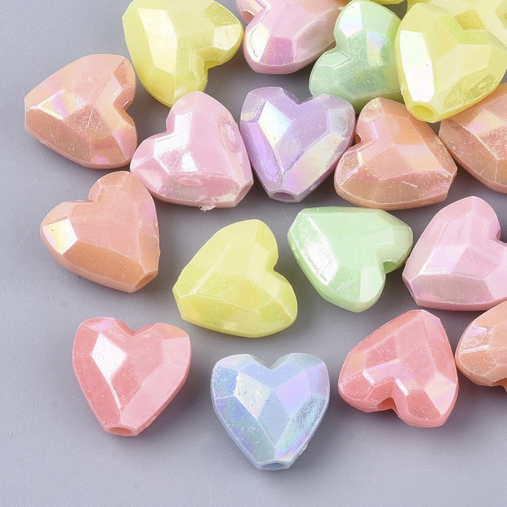 500g Opaque Acrylic Beads AB Color Plated Faceted Heart Mixed Color ...