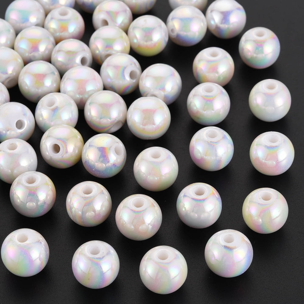 500g Opaque Acrylic Beads AB Color Plated Round White 12x11mm Hole: 2 ...