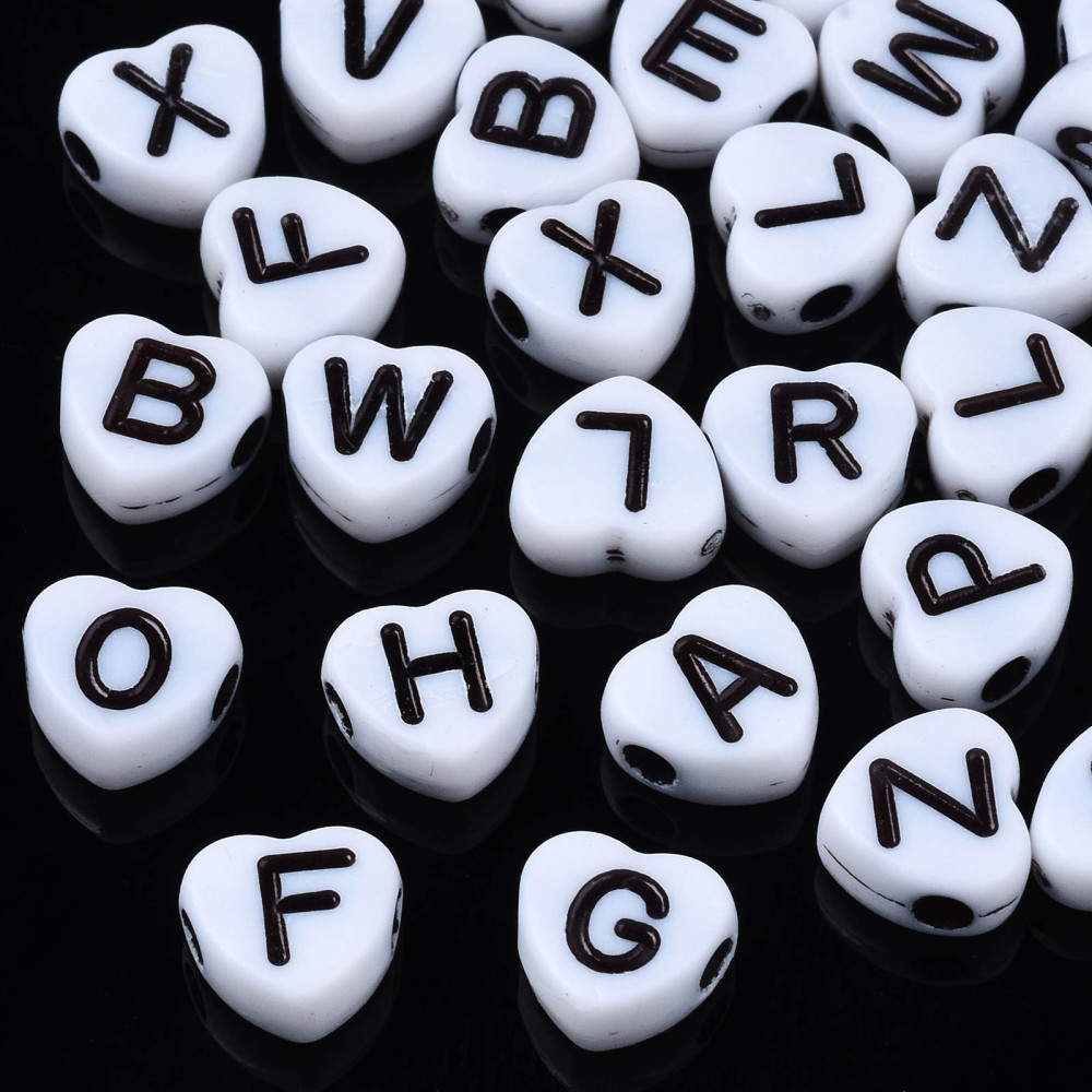 500g Opaque Acrylic Beads Heart White & Black Random Mixed Letters ...