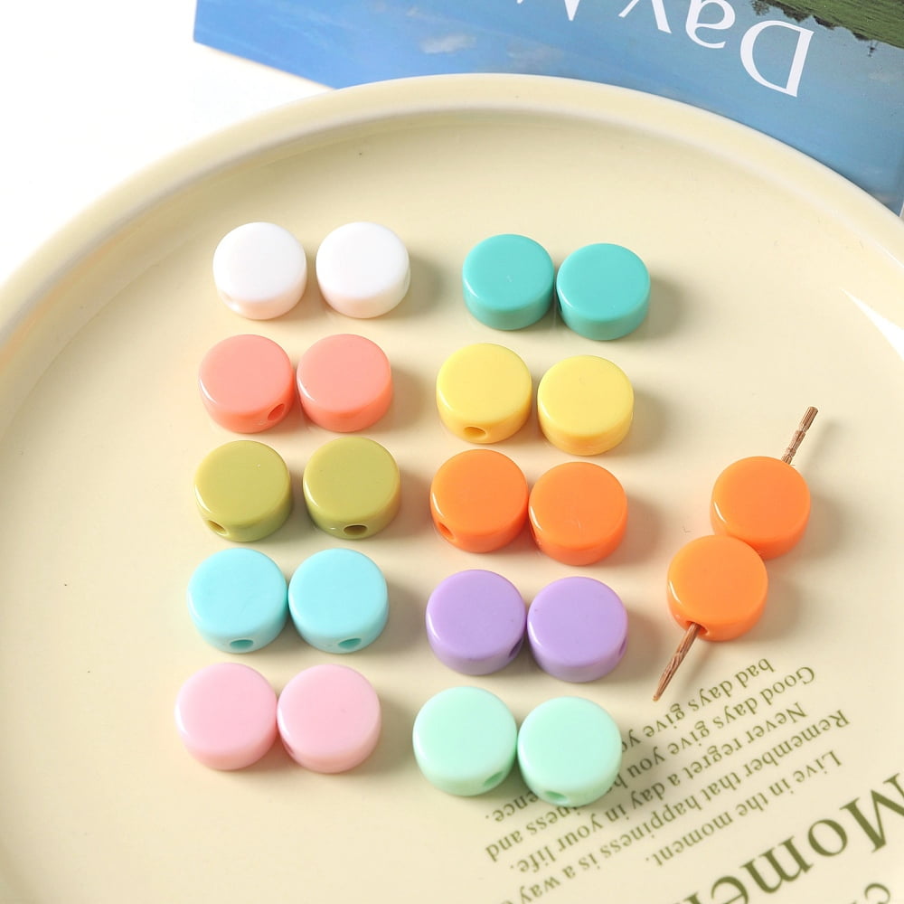 500g Opaque Acrylic European Beads Large Hole Beads Flat Round Mixed ...