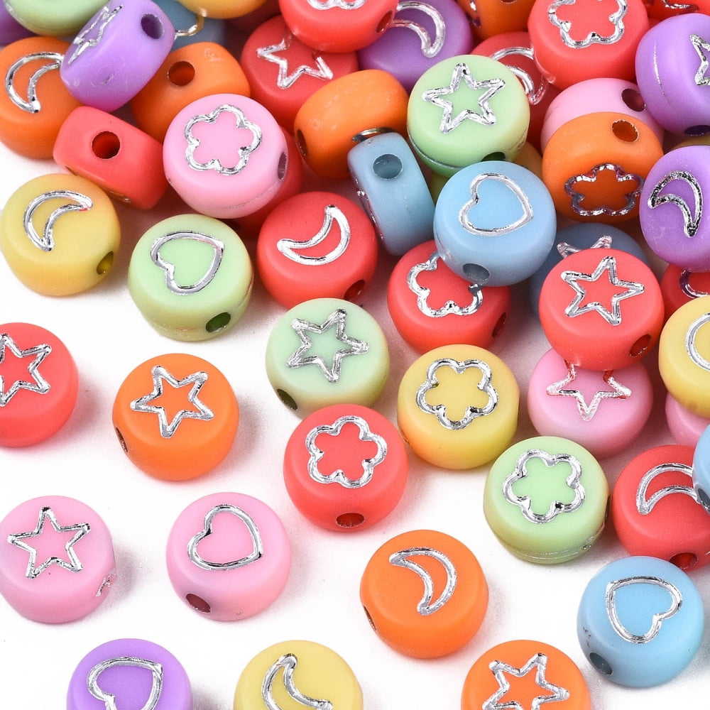 500g Opaque Mixed Color Acrylic Beads Metal Enlaced Flat Round with ...
