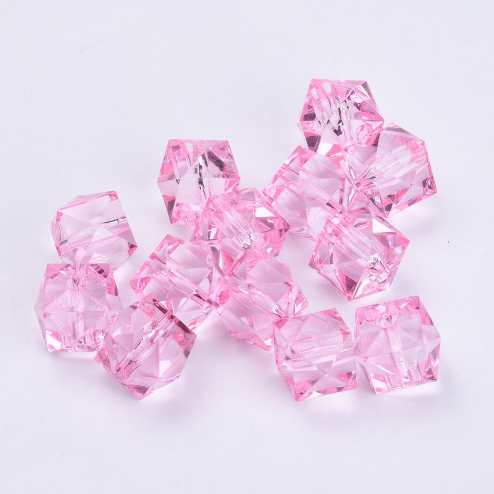 500g Transparent Acrylic Beads Faceted Cube Pink 14x14x12mm Hole: 2mm ...