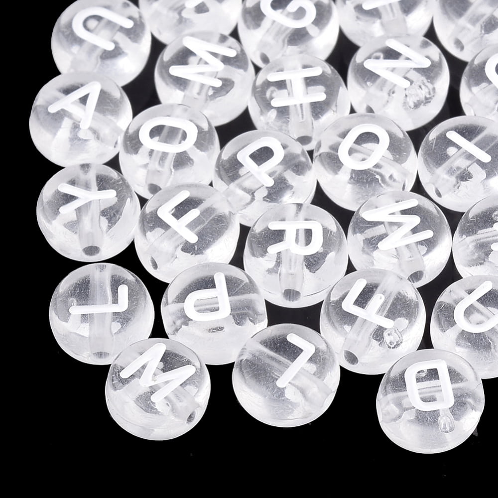 500g Transparent Acrylic Beads Horizontal Hole Mixed Letters Flat Round ...