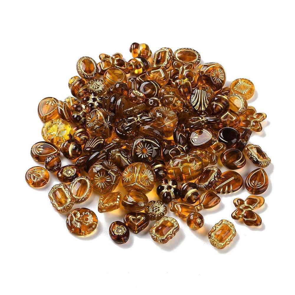 500g Transparent Acrylic Beads Metal Enlaced Mixed Shapes Saddle Brown ...