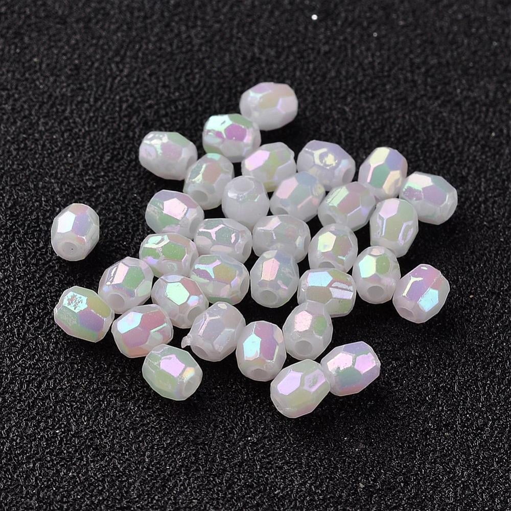 500gs AB color Poly Styrene Acrylic Beads Faceted Barrel White 4x4mm ...