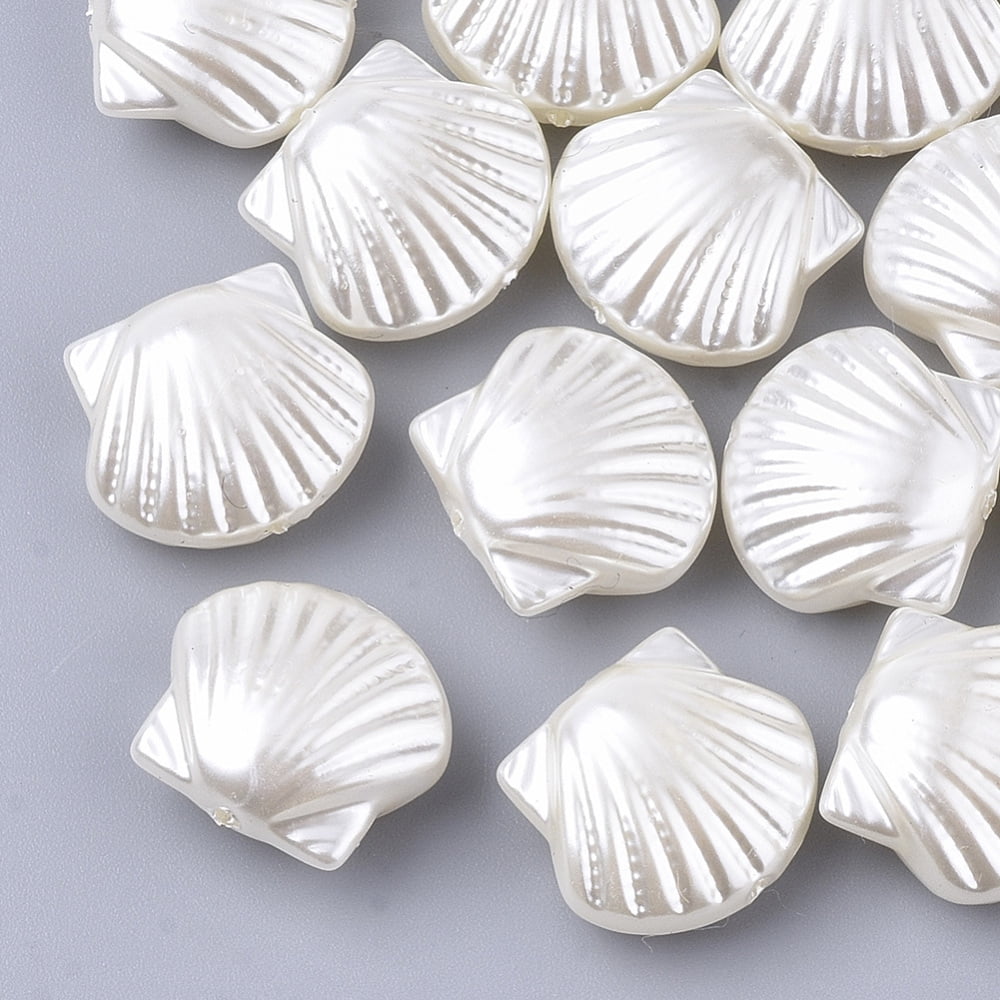 500gs ABS Plastic Imitation Pearl Beads Shell Shape Floral White 14 ...