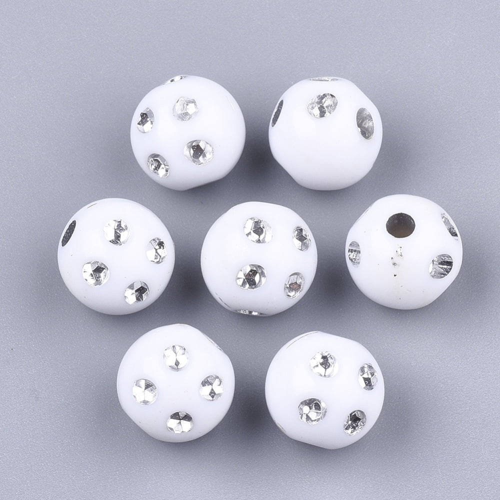 500gs Plating Acrylic Beads Metal Enlaced Round White 9~10x9mm Hole ...