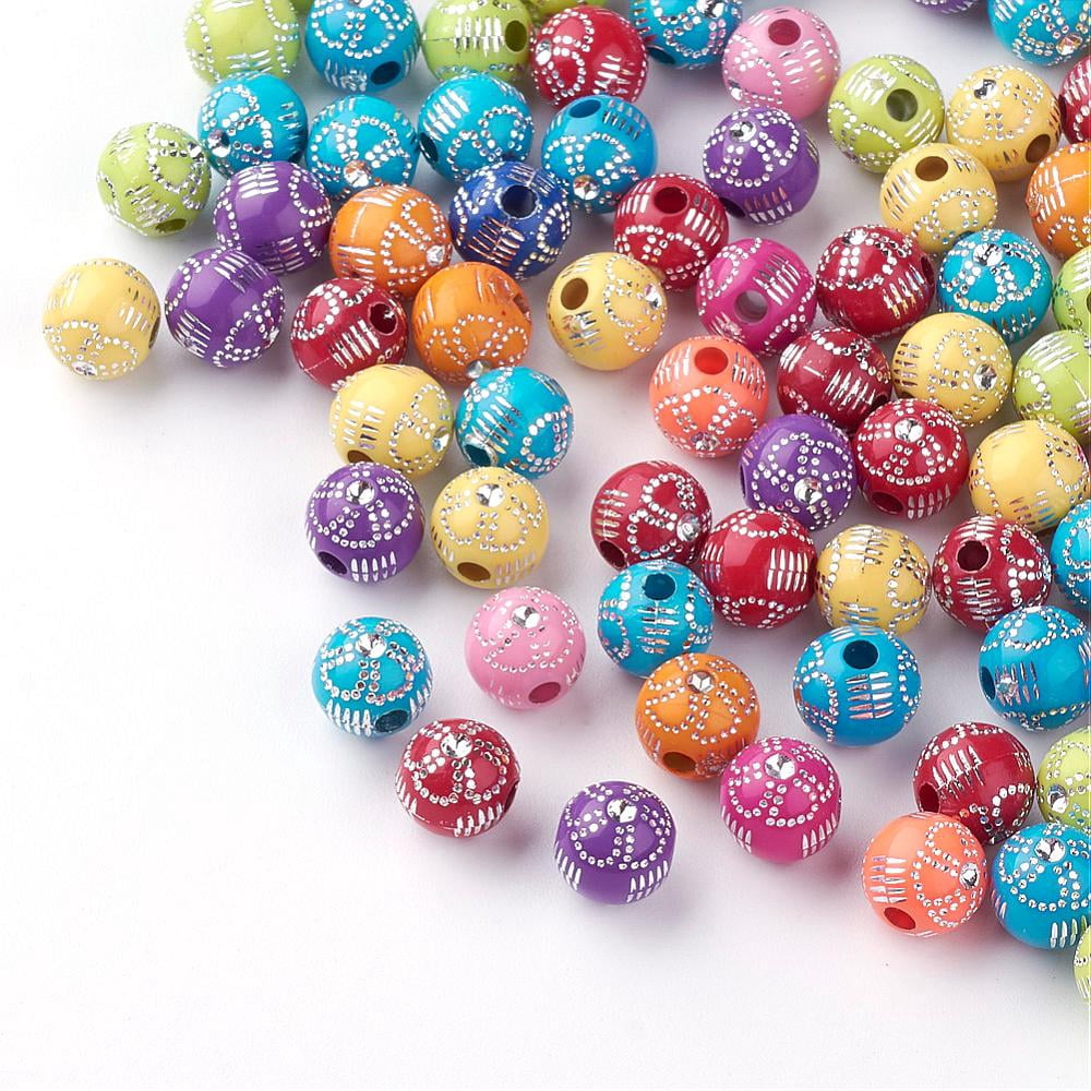 500gs Plating Acrylic Beads Silver Metal Enlaced Round Mixed color 8mm ...