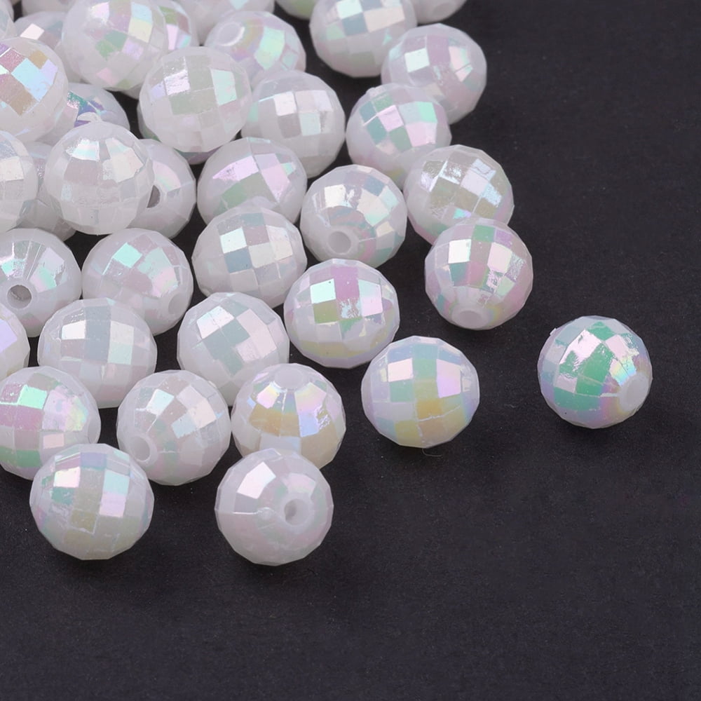 500gs Plating Poly Styrene Acrylic Beads White AB color Faceted Round ...