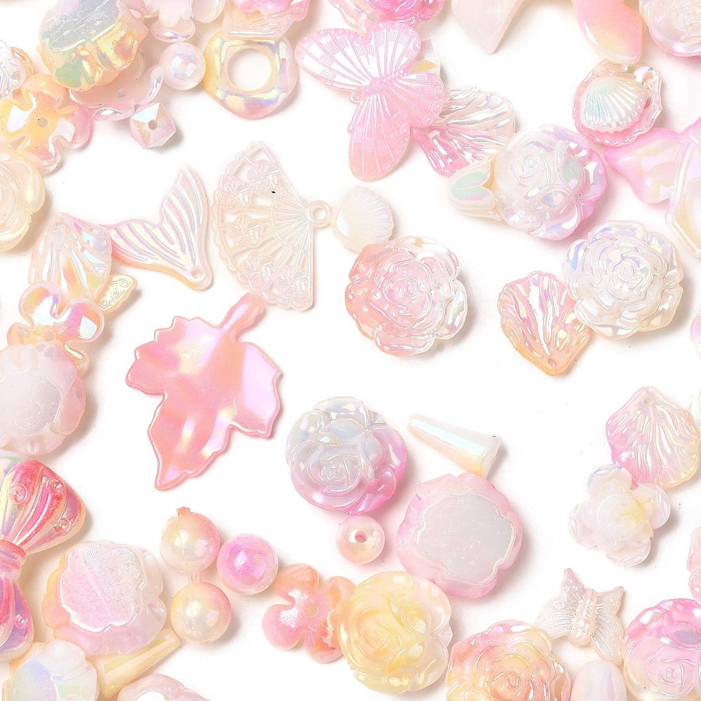 500gs Rainbow Iridescent Plating Acrylic Beads Pearlized Mixed Shapes ...