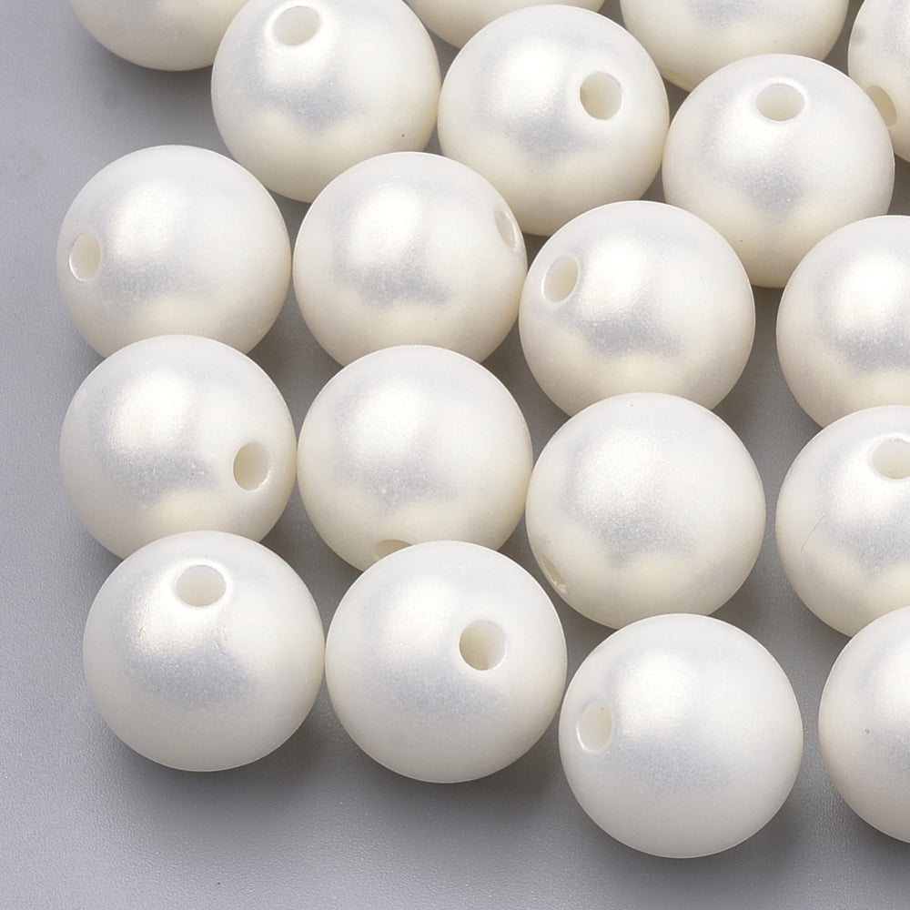 500gs Spray Painted Style Acrylic Beads Rubberized Round Creamy White ...