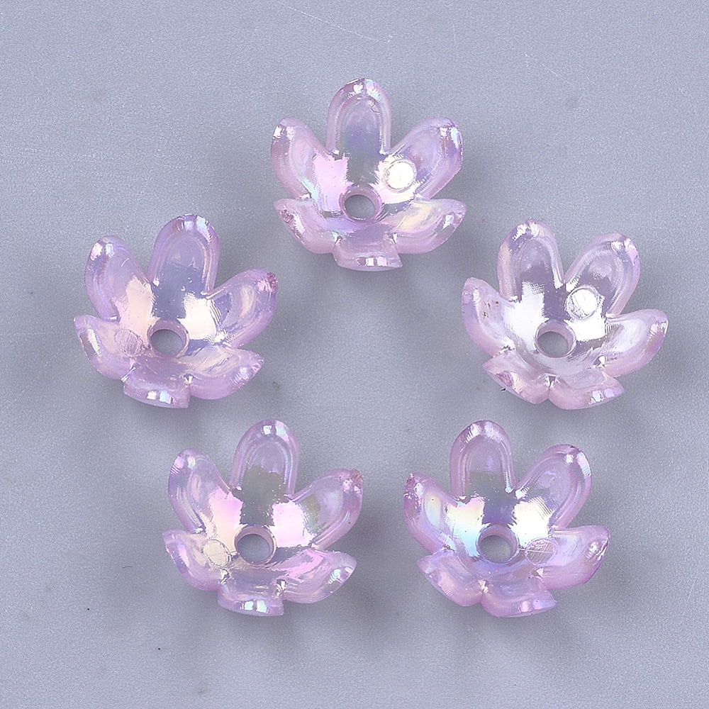 500gs Transparent Acrylic Bead Caps AB color 6-Petal Flower Violet ...