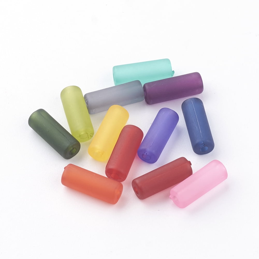 500gs Transparent Acrylic Beads Frosted Column Mixed color 13x5mm Hole ...