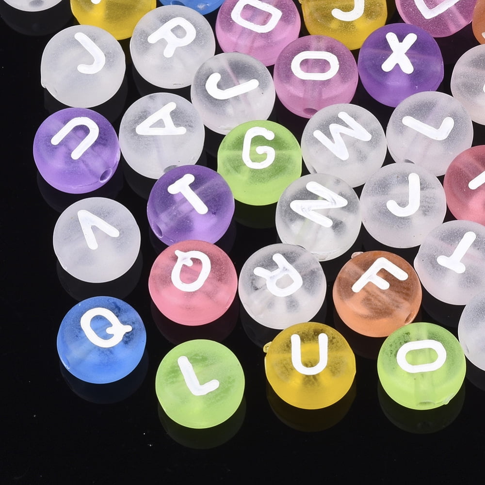 500gs Transparent Acrylic Beads Horizontal Hole Flat Round with Letter ...