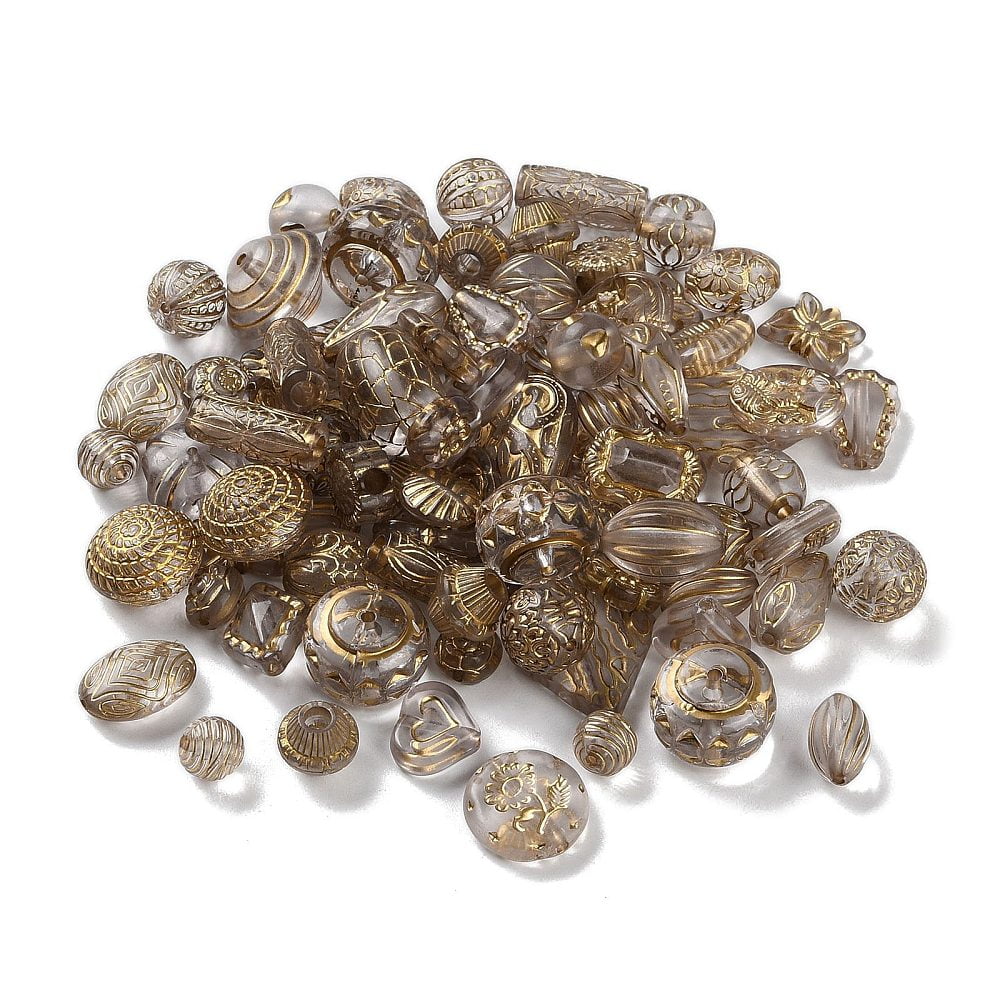 500gs Transparent Acrylic Beads Metal Enlaced Mixed Shapes Gray 7.5~22 ...