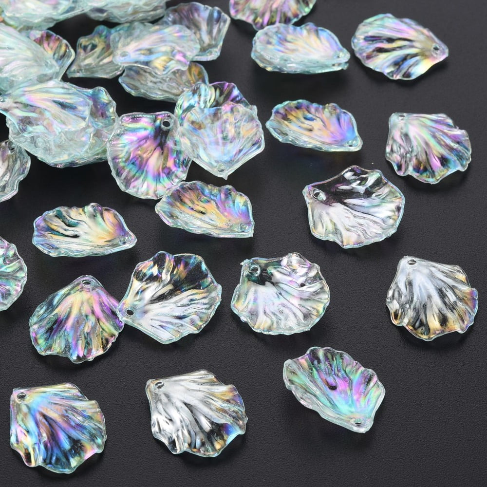 500gs Transparent Acrylic Pendants AB color Leaf Pale Turquoise 19.5x17x4.5mm Hole: 1.4mm about ...