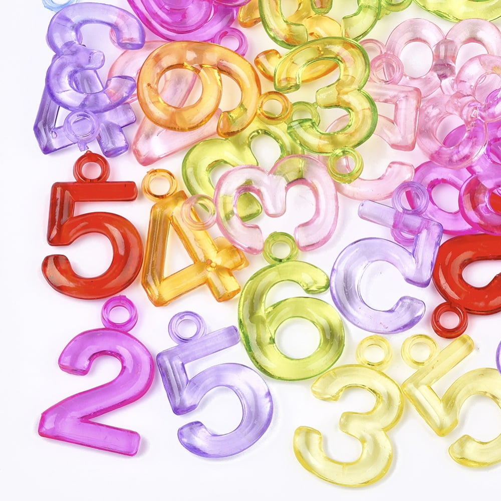 500gs Transparent Acrylic Pendants Number Mixed color 31~32x19~21x4~5mm ...