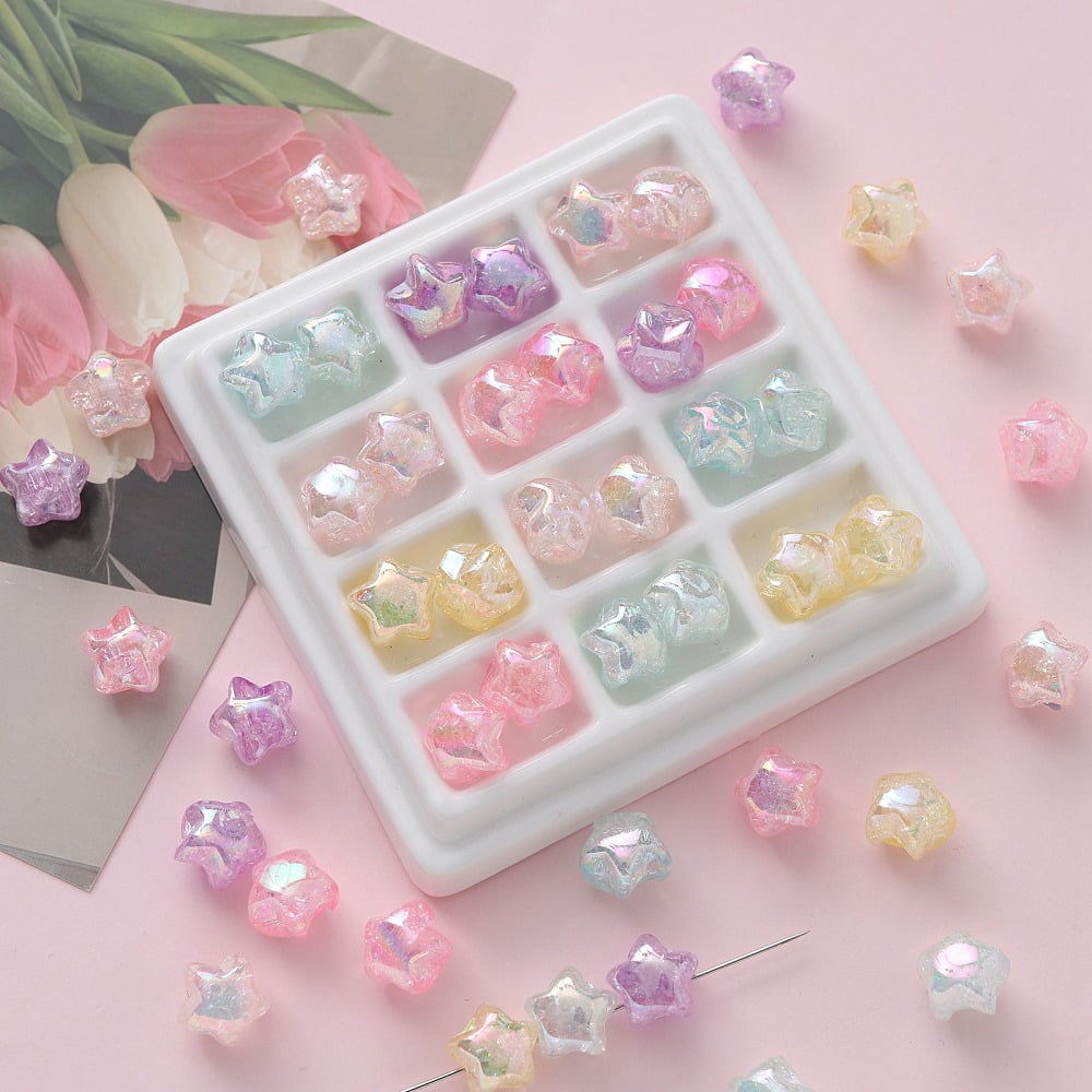 500gs Transparent Crackle Acrylic Beads Star AB color Mixed color ...