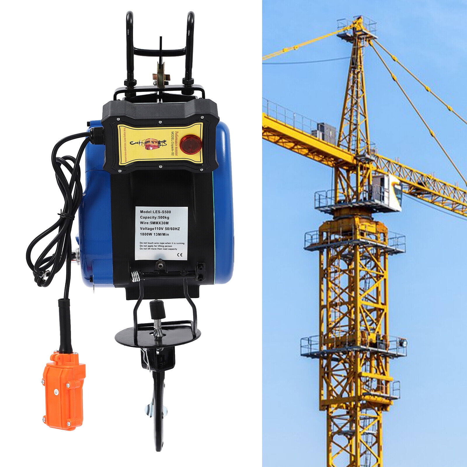 500kg Portable Electric Hoist Winch Lifting with Wireless Remote ...
