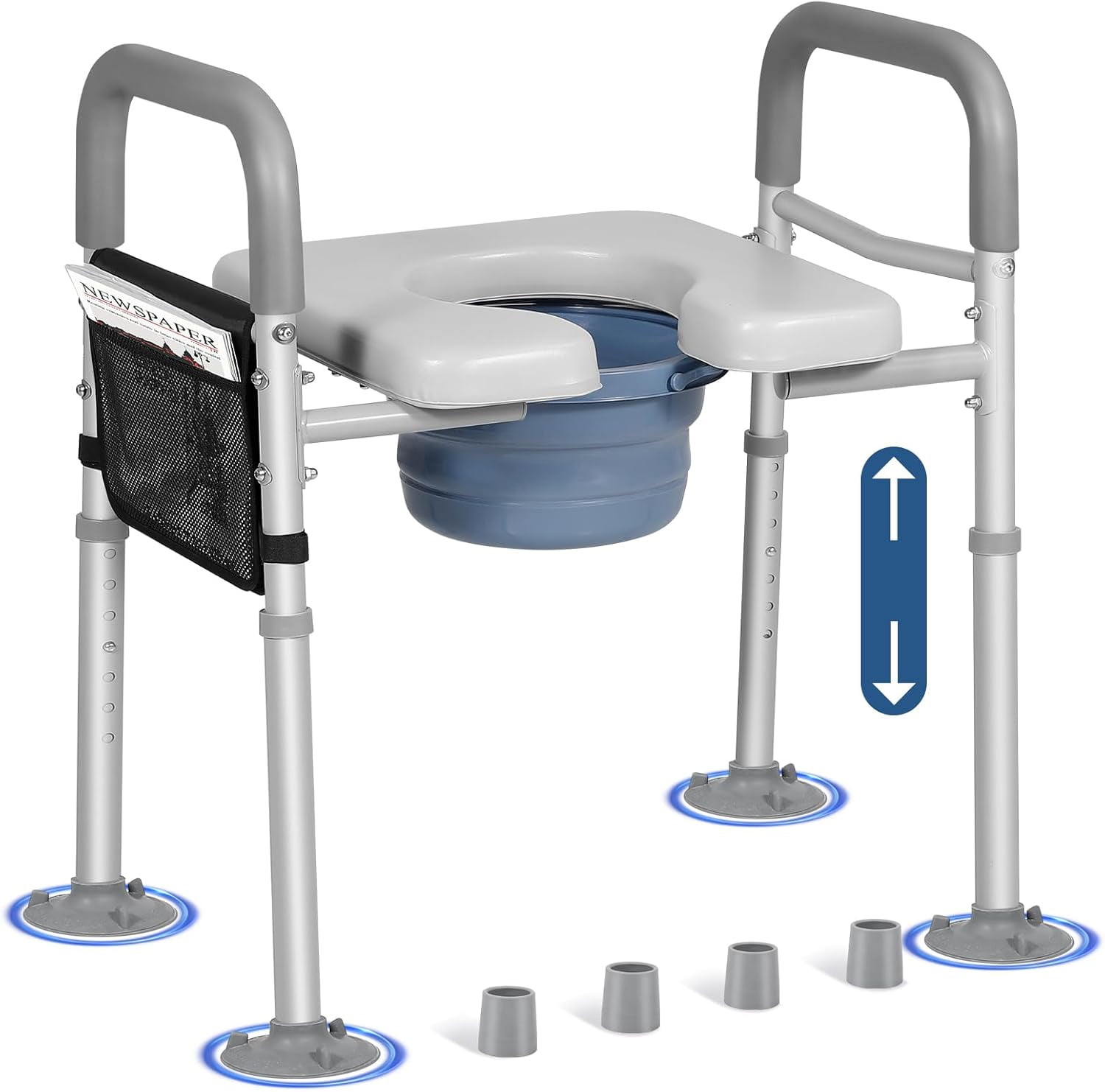 500lbs Adjustable Toilet Seat Risers for Seniors with Storage Pouch ...