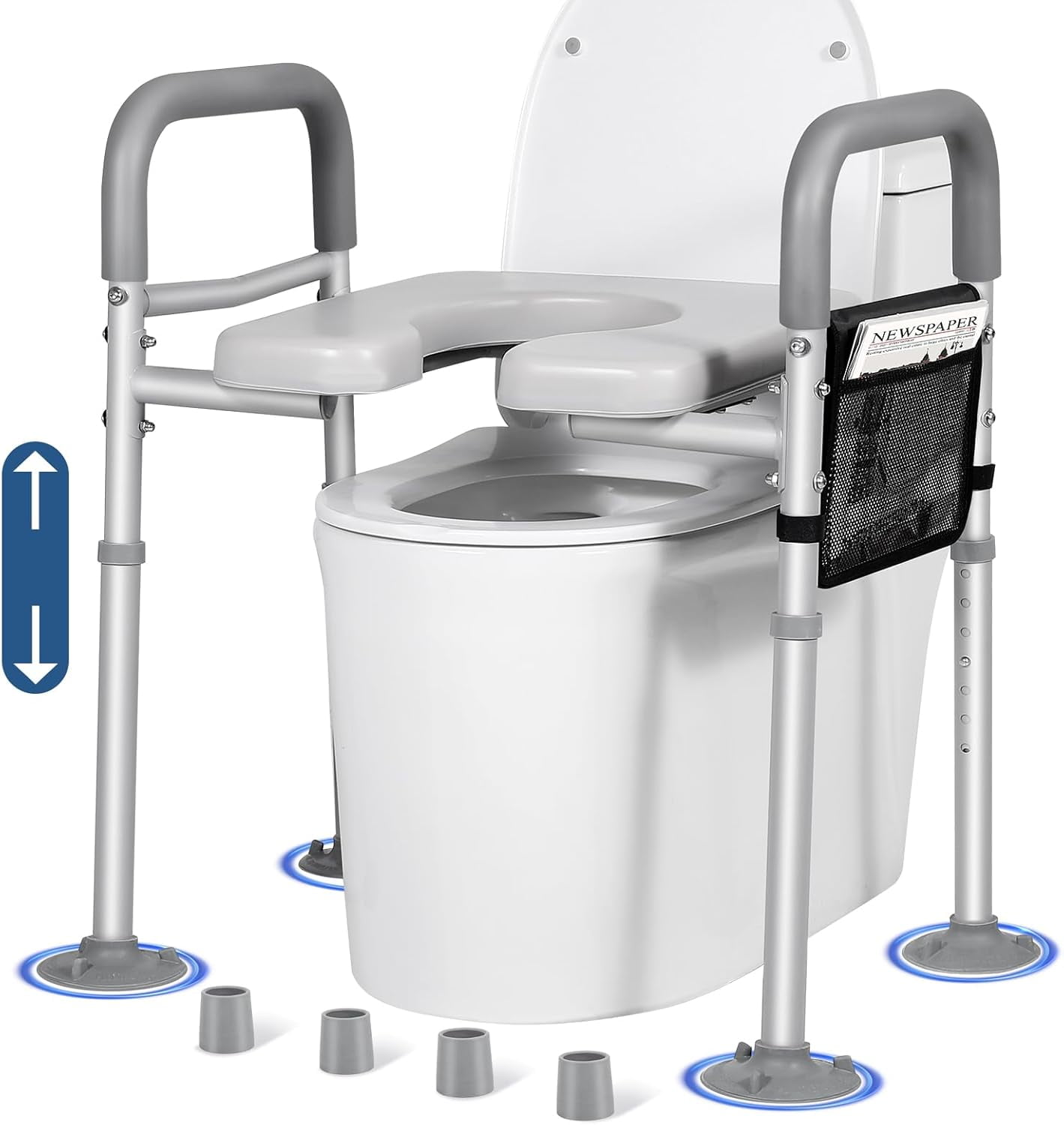 500lbs Adjustable Toilet Seat Risers for Seniors with Storage Pouch ...