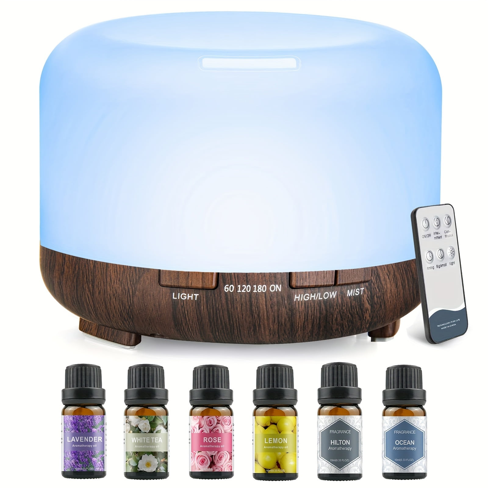 500ml Aromatherapy Oil Diffuser, 5V 2A USB Powered Wood Grain Color ...