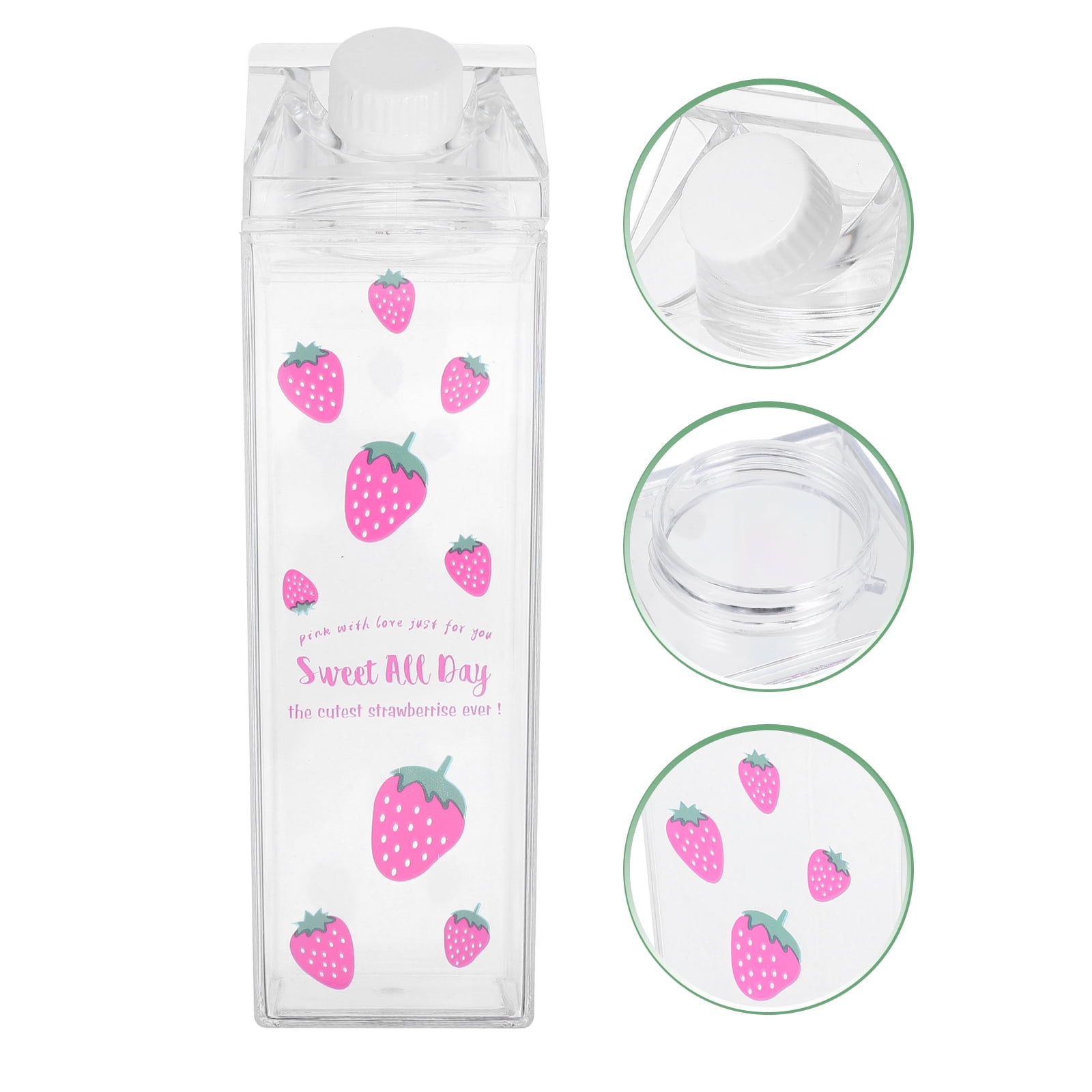 500ml Carton Water Bottle Clear Box Cartoon Strawberry Pattern Water ...