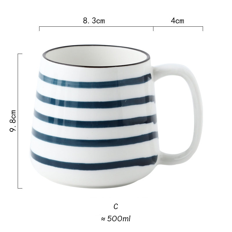 500ml Ceramic Mug with Spoon Japanese Hand Painted Style Breakfast Cups ...